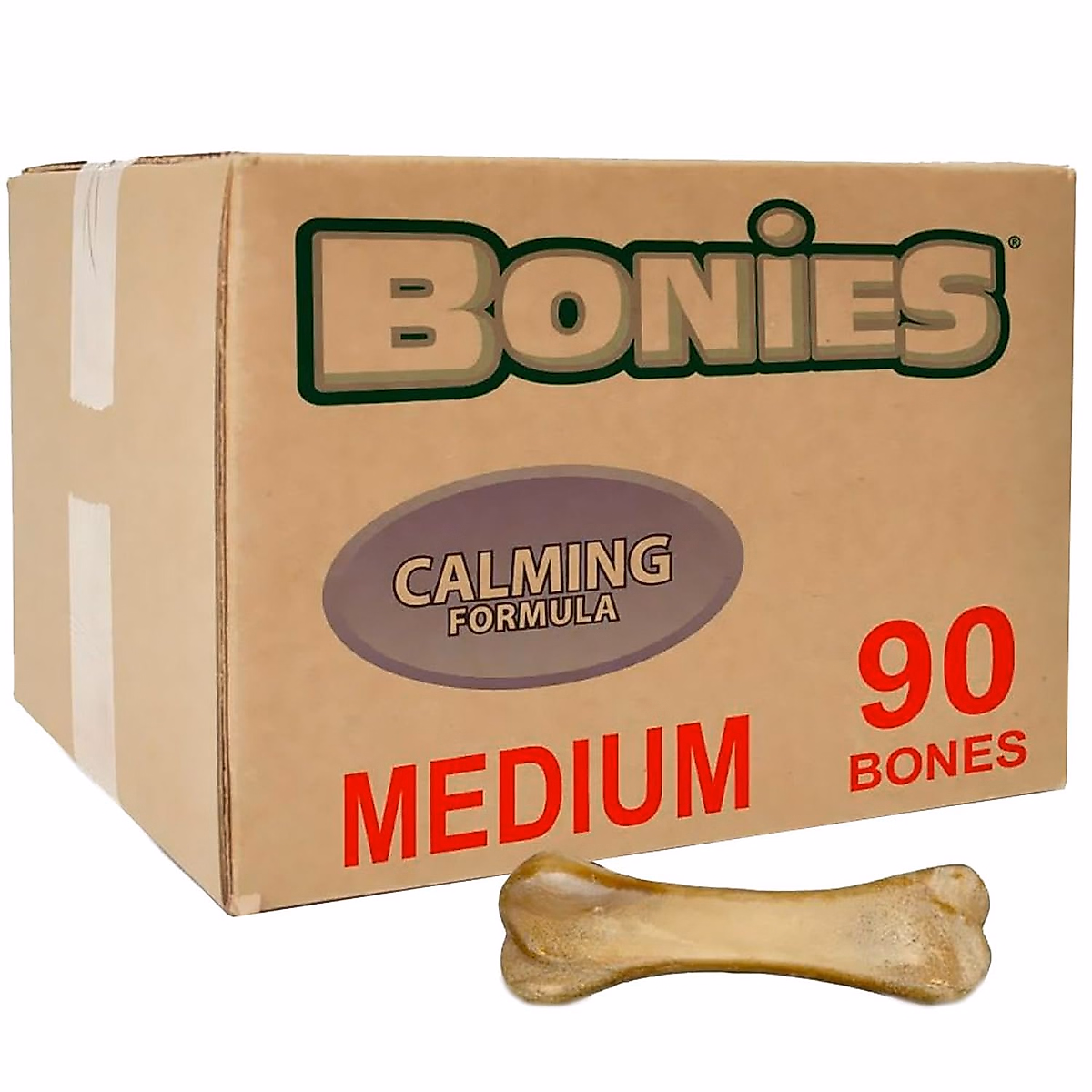 Bonies Natural Calming Formula Small-Sized Single Bone - Contains Chamomile & Lavender, Help Anxiety, Excessive Barking & Trembling, Chicken Flavor, [Medium Dogs], 90 Bones