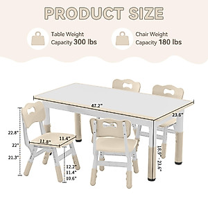 GITAWUSA Kids Study Table and Chairs Set, Height Adjustable Toddler Table and Chair Set for Kids Ages 3-8, Graffiti Desktop (Burlywood - 1)