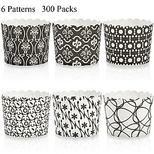 Hiceeden 300 Pcs Paper Cake Baking Cups, 5 Oz Greaseproof Muffin Liners Disposable Cupcake Wrappers Black & White for Birthday, Wedding, Baby Shower, Holiday