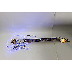 LED Light Electric guitar Crystal Guitar Body Maple Rosewood Vine Inlay Blue Color