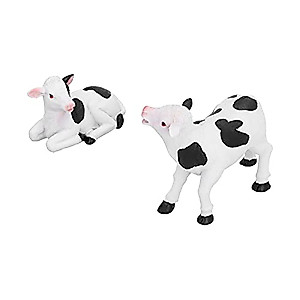 plplaaobo 2pcs Cute Cows Statues, Figurine Resin Animal Sculpture Crafts Miniature Ornament Gardening Bonsai Decor for Home Garden Décor
