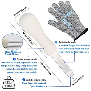 Oyster Shucking Knife, FRYOOGG Oyster Knife Oyster Knife Shucker Set With 5-level Protection Food Grade Oyster Shucking Knife Glove(L), Oyster Shucker Knife, Oyster Shucker, Oyster Shucking Kit(White)