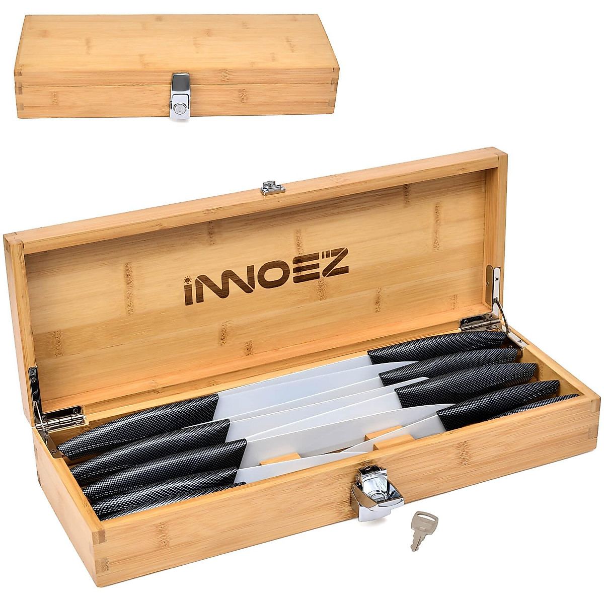 Bamboo Kitchen Knife Holder Lock Box - Knife Drawer Organizer Lockable Storage Box with Lock and Key to Keep Kids Safe from Sharp Knives. Multi Purpose Safe Box (Knives Not Included) (Large)