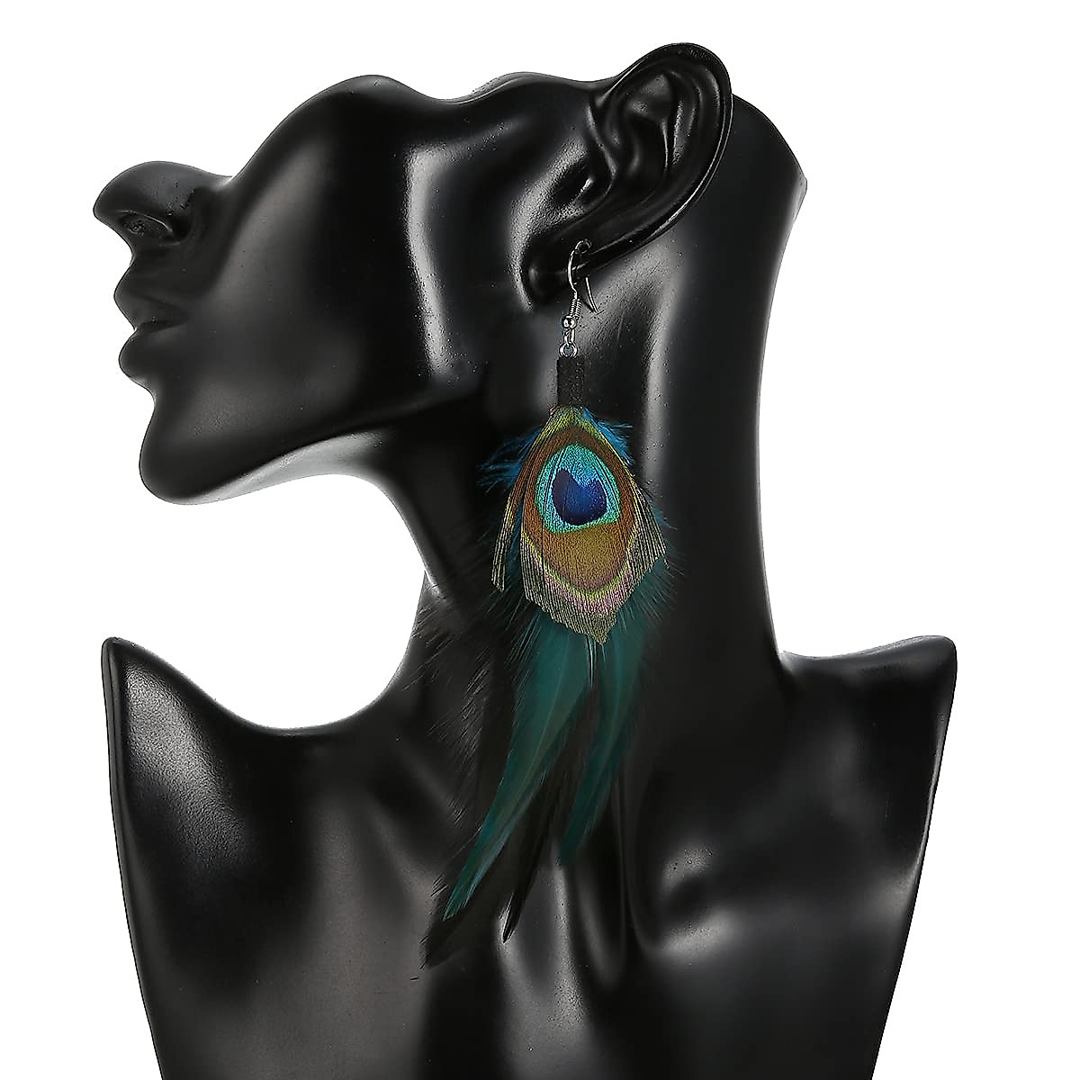 Winssigma Long Feather Earrings for Women Bohemian Dangle Earrings Lightweight Feather Statement Earrings Handmade Jewelry(Blue)