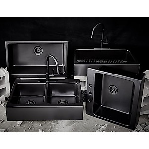 Parker Fireclay Quick-Fit Drop-In Farmhouse Kitchen Sink and Care Kit, 26" Matte Black Single Bowl with 3 Holes