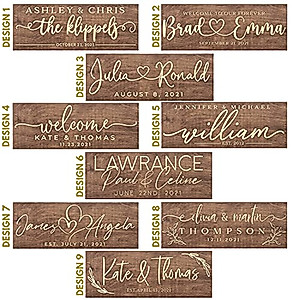 Personalized Wedding Sign, Custom Wood Family Established Sign w/Names & Dates, 15'' X 6'' - 9 Designs W/ 5 Wood Colors, Wedding Plaque for Ceremony, Bridal Shower, Wooden Engraved Sign