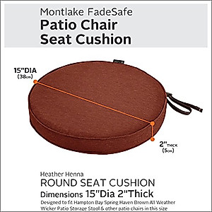 Classic Accessories Montlake FadeSafe Water-Resistant 15 Dia x 2 Inch Patio Dining Seat Cushion, Heather Henna Red, Patio Furniture Cushions