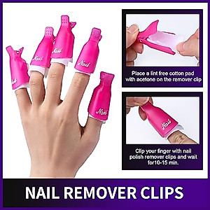 HNYYZL Gel Nail Polish Remover Tools Kit with 10 Plastic Nail Clip, 550 Lint Free Nail Wipes Cotton Pads, 100ml Nail Polish Remove Bottle, Nail File Grit 100/180, 1 Nail Brush, and 2 Cuticle Pusher