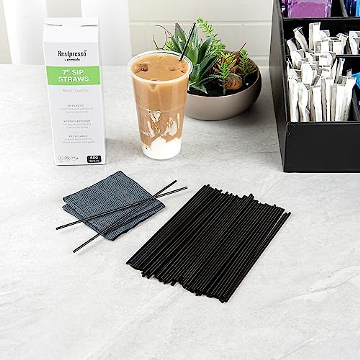 Restaurantware Restpresso 7 Inch Cocktail Stirrers 500 Disposable Coffee Stirring Rods - Premium Odorless Black Plastic Stirrers For Coffee For Hot And Cold Drinks For Bars Or Offices
