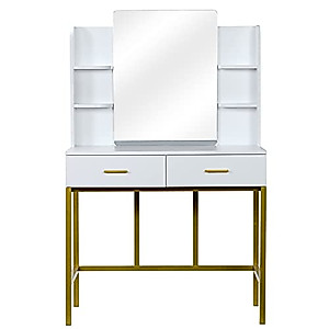 WYKDD Dresser with Stool Set with Frame 2 Drawers Steel Frame Makeup Table Bedroom Makeup Dresser