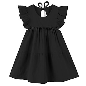 RJXDLT Toddler Dress Baby Girls Cotton Linen Ruffle Sleeve Tiered Swing Casual Summer Boho Dresses 379 Black 80