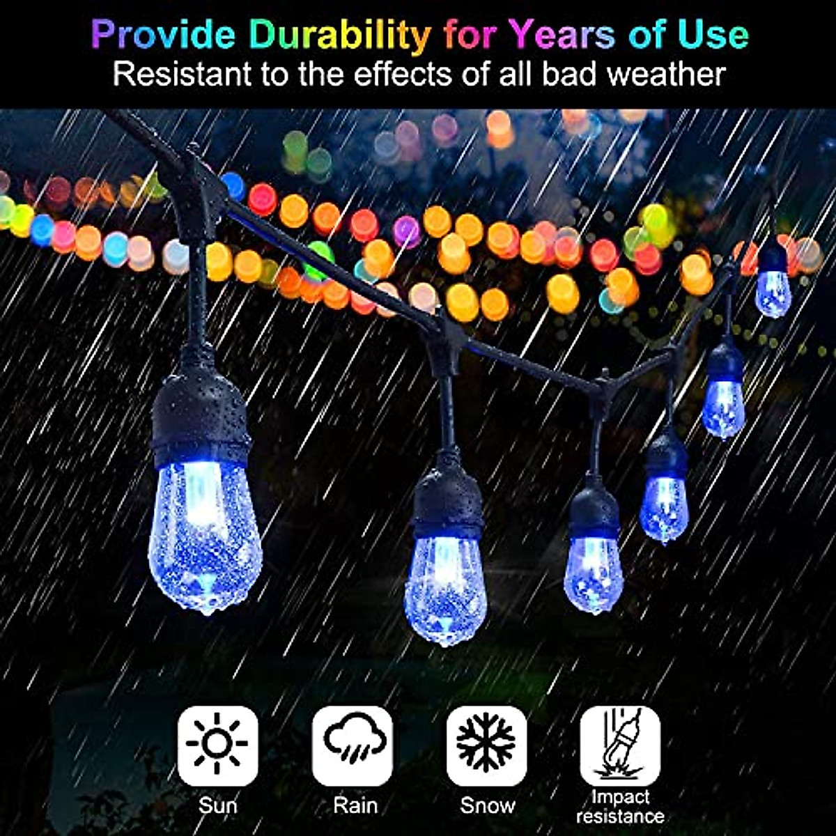 SHINE HAI 2-Pack 48FT Outdoor RGB String Lights, Cafe LED String Light with 30+5 Shatterproof Edison Bulb Dimmable, Commercial Light String for Patio Backyard Christmas Party, 2 Remote, 96FT