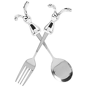 SOIMISS 4 pcs Bunny Fork Spoon Set Stainless Steel Easter Rabbit Cutlery Set Easter Bunny Flatware Silverware Set Eating Utensils Tableware