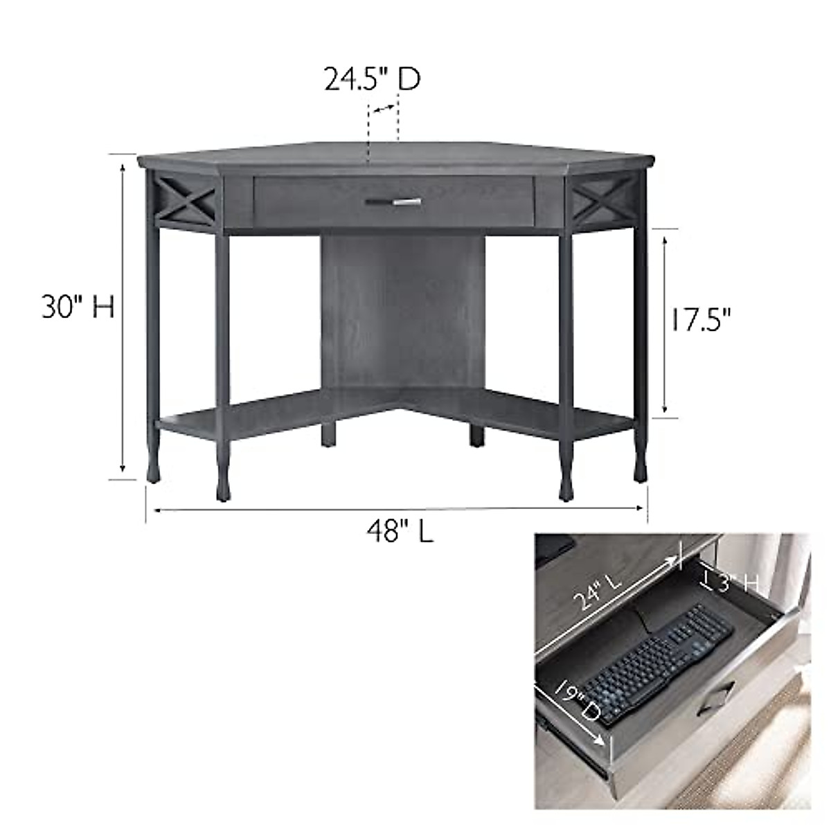 Leick Home Chisel & Forge Corner Computer Desk, Smoke Gray/Matte Black