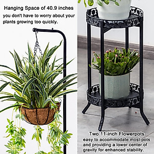 COPREE 2-tier Hanging Plant Stand, Space-Saving Iron Planter Shelves Flower Pot Organizer Rack Multiple Flower Pot Display Holder Shelf Indoor Outdoor Heavy Duty Planter Shelving Unit
