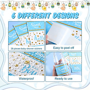 39 Pieces Baby Shower Water Bottle Labels Shower Water Bottle Stickers Wrappers Waterproof Baby Shower Labels for Baby Shower Party Decoration (Blue Boy Style)