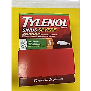 Tylenol Sinus Severe 50 packs of 2 Caplets in Each pack, Dispenser Pouch Box