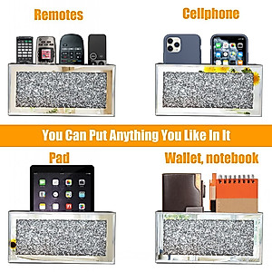 GOTHICO Mirrored Remote Holder, Wall Mounted Crush Diamond Bling Decoration Organizer Storage Box for Remote Phone Pad Wallet Notebook (8.3"×2.5"×4" For 3 or 4 Remote Controls)
