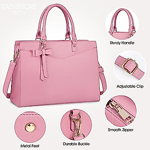 Laptop Bag for Women 15.6 Inch PU Leather Tote Bag Professional Business Office Work Bag Waterproof Briefcase Computer Tote Bag Large Capacity Lightweight Handbag Shoulder Bag, Pink