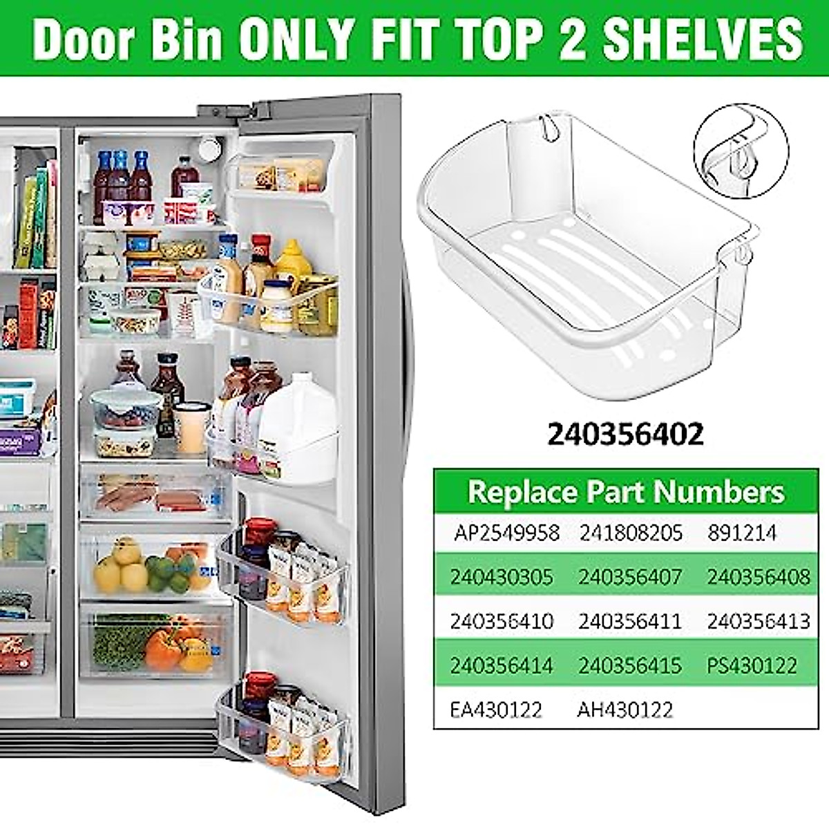 2-Pack Upgraded 240356402 Refrigerator Door Bin Replacement Part, Compatible with Frigidaire Refrigerator Door Shelf Parts FFSS2615TE0 LFSS2612TF0 LFSS2612TE0 AP2549958 FGHS2631PF4A Door Shelf Shelves