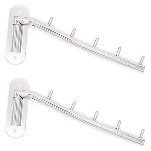 2 Set of NUZAMAS Wall Mounted 304 Stainless Steel Swing Arm Holders, Clothes Coat Hanger, 5 Hooks Coat Rack Closet, Storage Organizer Mirror Finished with Installation Kits