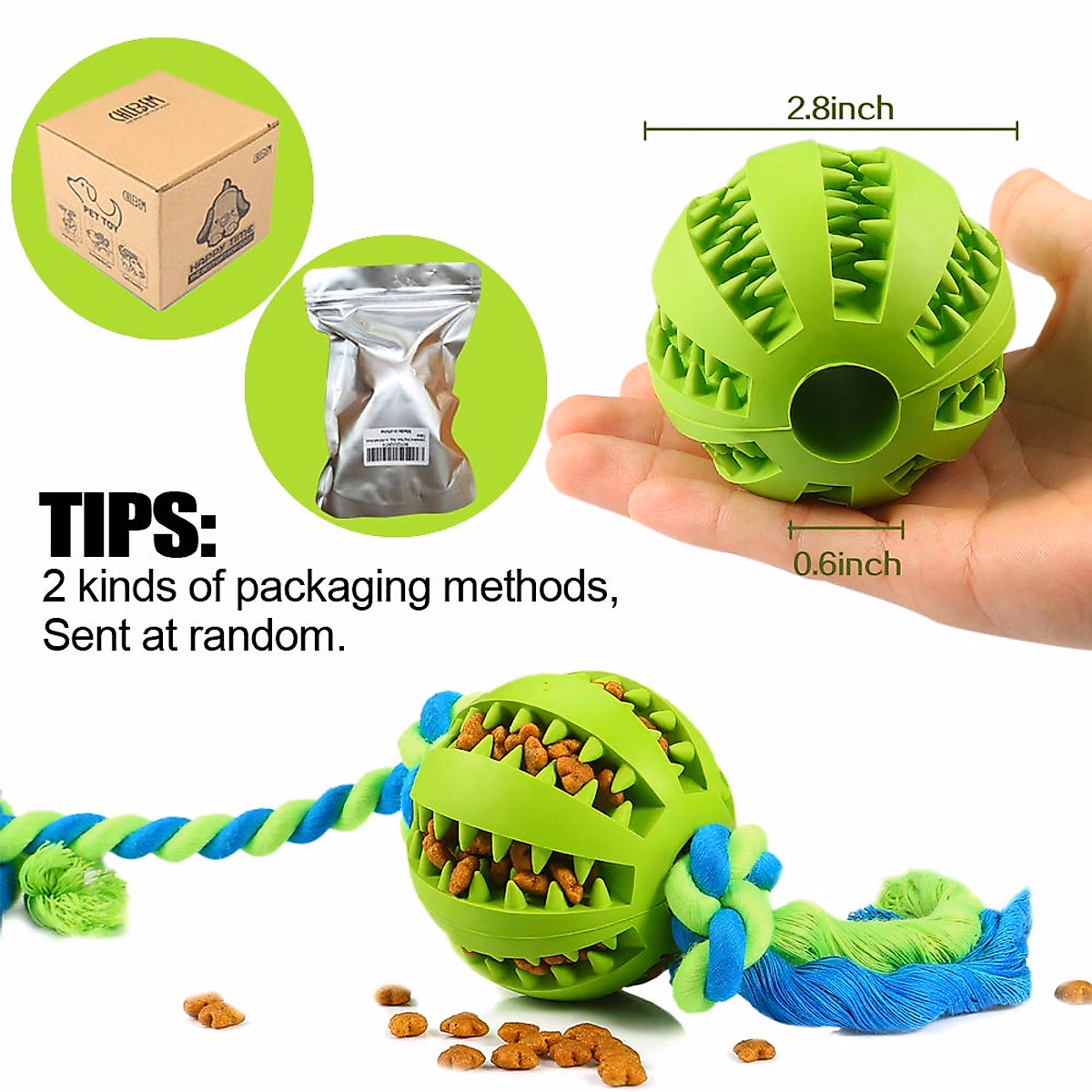 CHLEBEM Puppy Toys Interactive Dog Toys Balls for Small Medium Dogs Chew Teething Teeth Cleaning Treat Dispensing Durable Rubber Ball Dog Rope Toy for Tug of War Playing(Green)