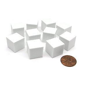 Koplow Games Pack of 10 16mm Blank Foam Dice Cubes with Square Corners - White