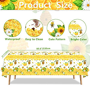 4 Pack Bee Tablecloth Happy Bee Day Tablecloths Rectangle Honey Bees Bumble Table Cover Bee Theme Party Tablecloth for Bee Baby Shower Bee Birthday Party Decorations 51 x 86 Inch