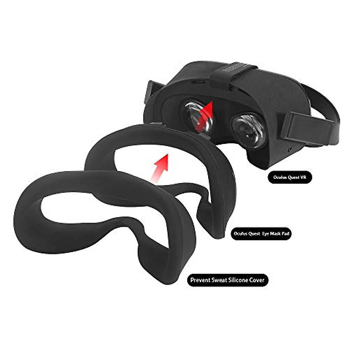 Eyglo Head Strap Pad & Face Cover & Protective Cover & Controller Grip Cover Strap for Oculus Quest VR Accessories Sweatproof Anti-Drop Comfort Set (Red) (Black)