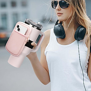 SHOW-YA Water Bottle Pouch for Stanley - 40oz Stanley Cup Accessories, Stanley Cup Fanny Pack, Workout Outdoor Tumbler Pocket for Phone, Card, Keys,Compatible with Stanley Adventure 40oz,30oz(Pink)