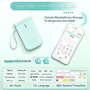 Label Maker Machine, D11 Portable Bluetooth Printer for Labeling, Home, Office, Organization, Mini Label Maker Machine with Tape, Multiple Templates Available for Phone, Handheld Labeler, Green
