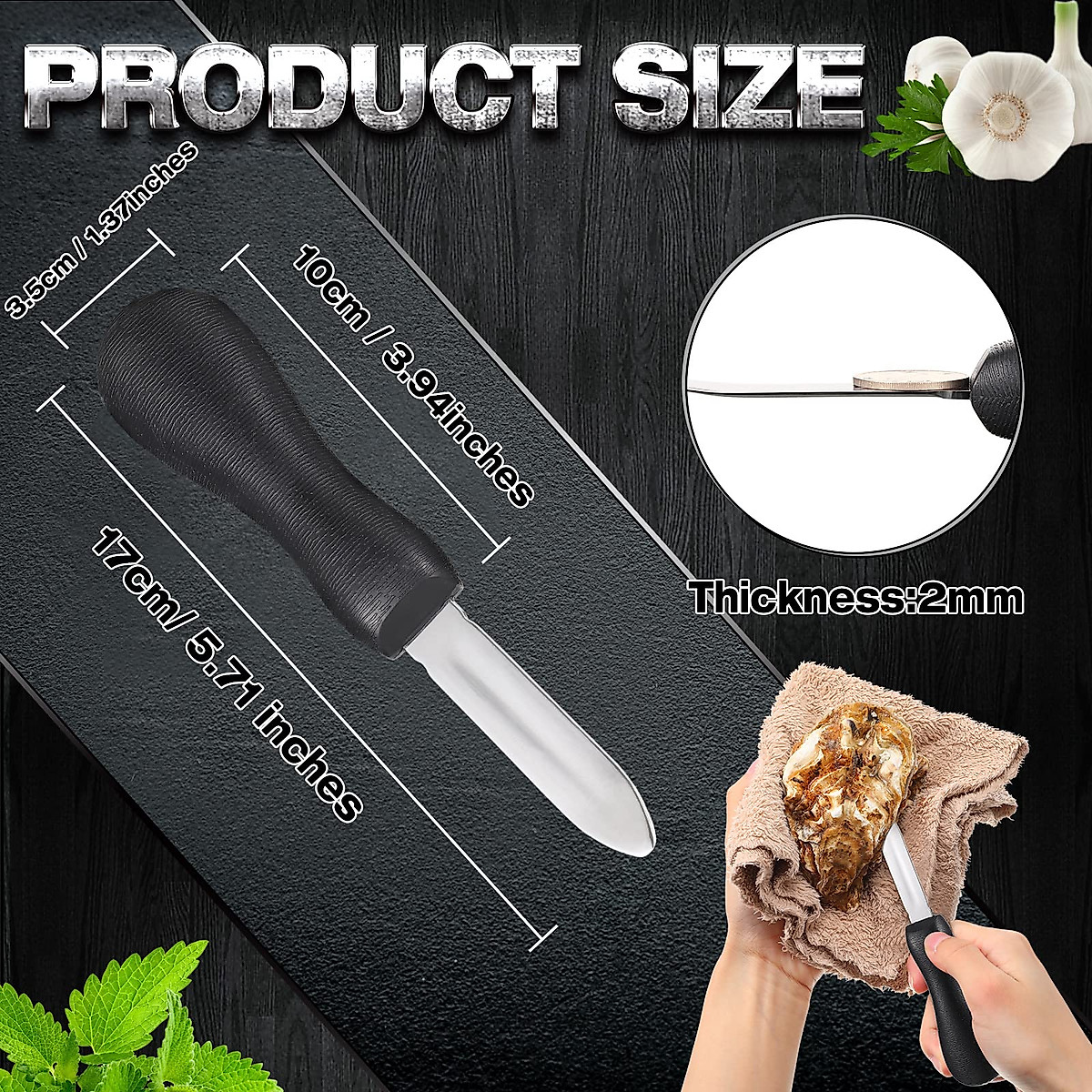 6 Pieces Oyster Shucking Knife Kitchen Oyster Knife Oyster Shucker Clam Knife Stainless Steel Oyster Opener Tool Seafood Tools Seafood Opener with Non Slip Handle for Home Restaurant(Black)