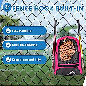 Himal Outdoors Baseball Bag - Bat Backpack for Baseball, T-Ball & Softball Equipment & Gear for Youth and Adults | Holds Bat, Helmet, Gloves and Cleats | Shoes Compartment & Fence Hook, 14" W x 9.5" D x 20" H, Red