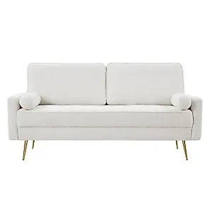HIFIT 70" White Loveseat Sofa Couch, Mid Century Modern Fluffy Couch with Deep Love Seat & 2 Pillow, Comfy 3-Seater Home Sofa Living Room Small Couches for Small Space,Bedroom,Office, Solid Wood Frame