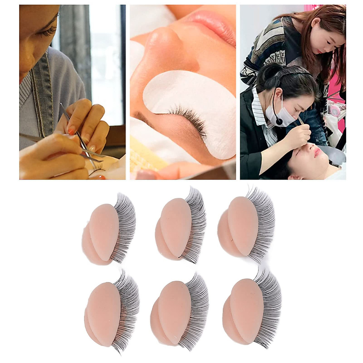 3 Pairs Replaced Eyelids Silicone Double Eyelashes Replacement Eyelids for Mannequin Head Practice Removable Eyelids with Double Layer Eyelashes Eyelash Extension Practice Eyelid (Pink)