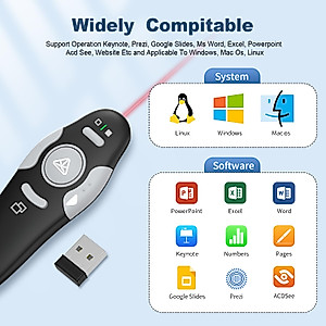 QUI Presentation Clicker Pointer,2.4GHz Wireless Presenter Remote Presenter Clicker for PPT, PowerPoint Presentation Pointer