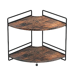 SANRETAHO 2 Tier Corner Shelf, Bathroom Organizer Countertop, Wooden Bathroom Trays for Counter Vanity Organizer, Makeup Cosmetic Storage Shelf, Kitchen Spice Rack, Rustic Brown