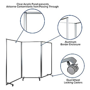 Flash Furniture Mobile Freestanding Clear Room Divider Partition Portable Roll Up Banner Sneeze Guard for Offices, Restaurants, Lobbies and Other Public Areas