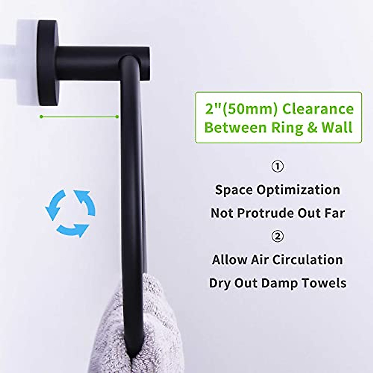 Bathroom Towel Ring Matte Black, Angle Simple Stainless Steel Bath Towel Holder, Wall Mounted Round Towel Hanger, 8-Inch