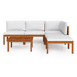 6 Piece Patio Lounge Set with Cushions Cream ,Afternoon Tea Suit,Patio Bar Set,Pool Sofa Set,Lounge Seat,Cafe furniture,Garden Furniture,Entertainment Sofa Set,for Porch,Lawn,Garden,Solid Acacia Wood