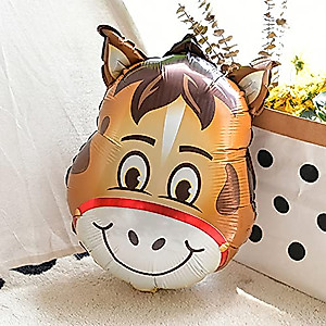 HORUIUS Farm Animal Balloons Pig Cow Horse Donkey Shaped Foil Mylar Balloon for Baby Shower Farm Animals Theme Birthday Party Supplies Decorations 3PCS