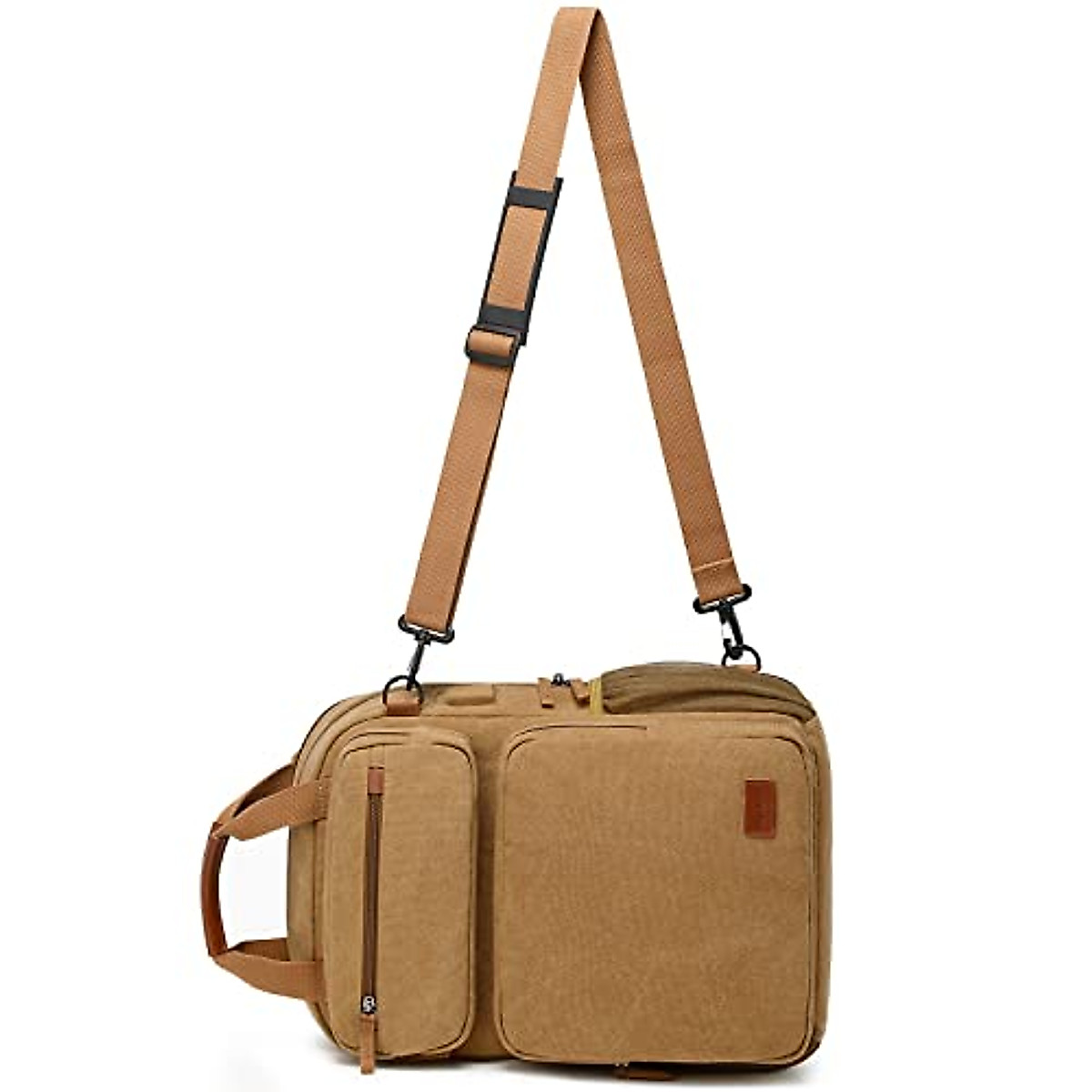 NOHCLIE Canvas Vintage Backpack Convertible Messenger Bag with USB Charging Port- for School Hiking Travel 15.6'' Laptop (Medium, Brown)