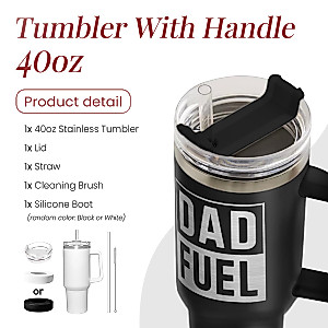 SANDJEST Dad Gifts from Daughter Son, Dad Fuel Tumbler with Handle 40oz, Stainless Steel Insulated Cup Gift Set with Lid & Straw, Coffee Tumblers for Dads Father's Day Birthday Christmas
