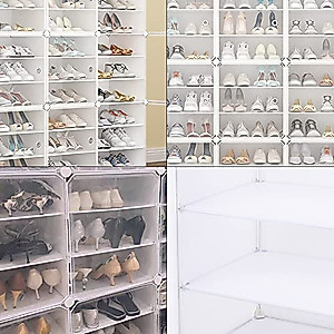 BJTDLLX Shoe Rack Organizer, 4 x 12-Tiers Stackable 96 Pairs DIY Shoe Storage Cabinets Stand, Dust-Proof Shoe Rack Shelf Clear Plastic Shoe Boxes Foldable Shoe Storage Rack for Heels Boots Slippers