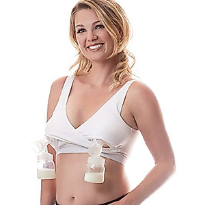 Rumina Hands Free Classic Pump&Nurse Adjustable Nursing Bra for Pumping. Ideal for Breastfeeding Pumps by Spectra, Medela, Lansinoh, etc., White L