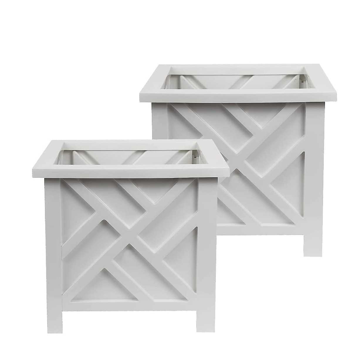 Trenton Gifts Chippendale White Planter Box Set of 2 - Elegant Outdoor Plant Pot for Patio, Porch Decor, and Garden Display