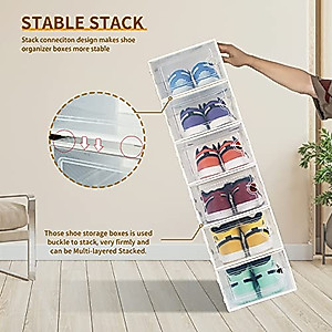 Hrrsaki 15 Pack Foldable Shoe Storage Boxes, Shoe Boxes Clear Plastic Stackable, Shoe Organizer Boxes with Front Opening Lids, Ventilation and Dust-proof, Shoe Container Boxes for Closet, Bedroom, Bathroom, Fit for Women/Men Size 9(13” x 9” x 5.5”) (white