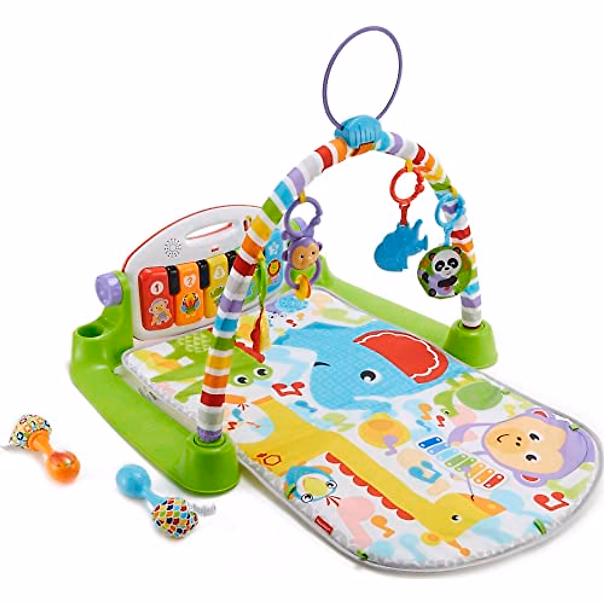 Fisher-Price Baby Playmat Deluxe Kick & Play Piano Gym & Maracas With Smart Stages Learning Content, 5 Linkable Toys & 2 Soft Rattles [Amazon Exclusive]