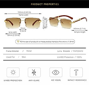 Gleyemor Mens Sunglasses Fashion Rimless Rectangle Sunglasses Square Frameless Sunglasses for Men (Gold/Gradient Brown)
