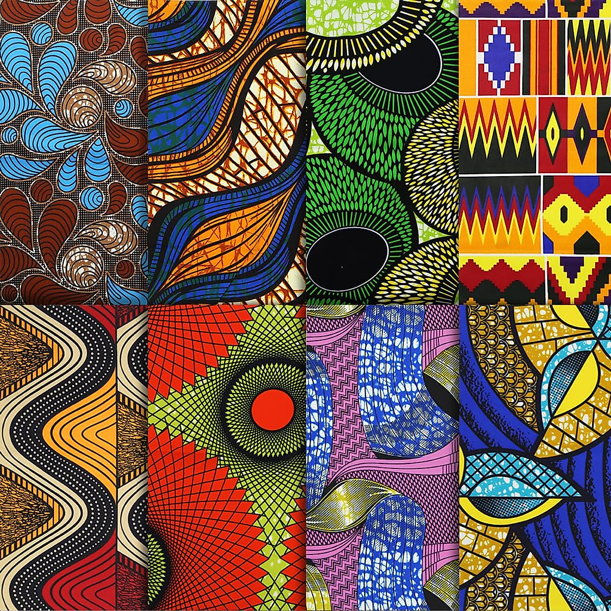 African Fabric,8 PCS African Ankara Print Fat Quarters Fabric Bundles,20 x 16 Inches/50 x 40 cm Cotton Polyester Quilting Fabric Material Scraps for Sewing Clothes Crafting Projects Patch Work
